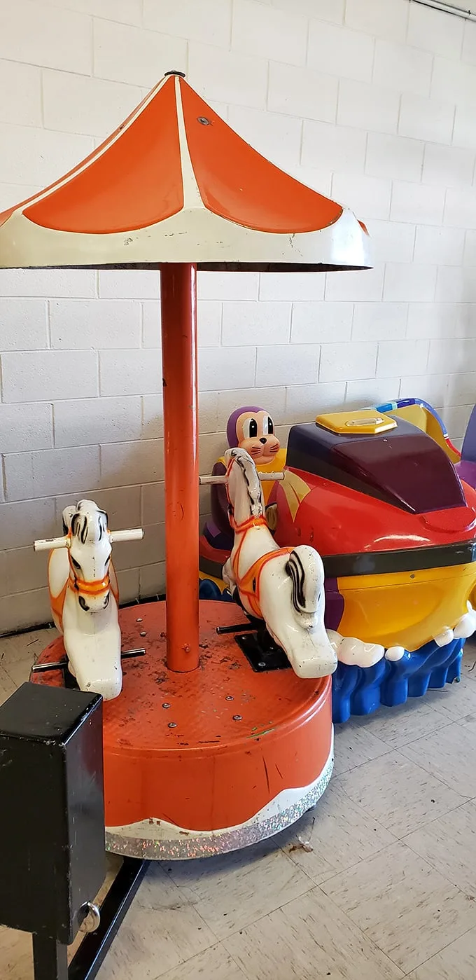 This vintage kiddie ride has delighted generations of tiny shoppers. The perfect distraction while parents hunt for deals—or a much-needed bargaining timeout.