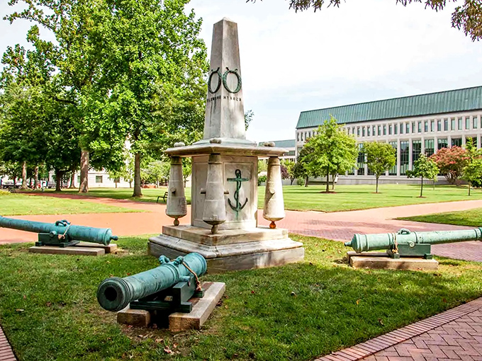 Anchors aweigh! Naval history stands at attention, flanked by cannons and curiosity. A monument to maritime moxie in the heart of Annapolis.