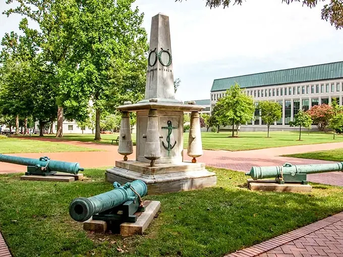 Anchors aweigh! Naval history stands at attention, flanked by cannons and curiosity. A monument to maritime moxie in the heart of Annapolis.