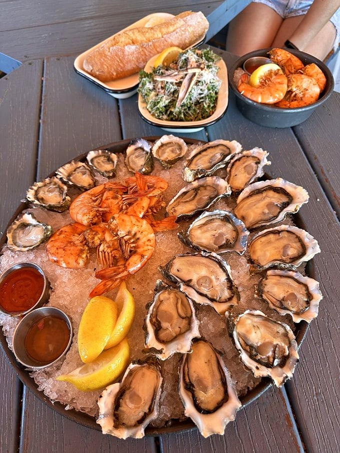 The seafood platter to end all platters! Oysters, shrimp, and all sorts of oceanic goodies – it's like Neptune himself catered this feast.