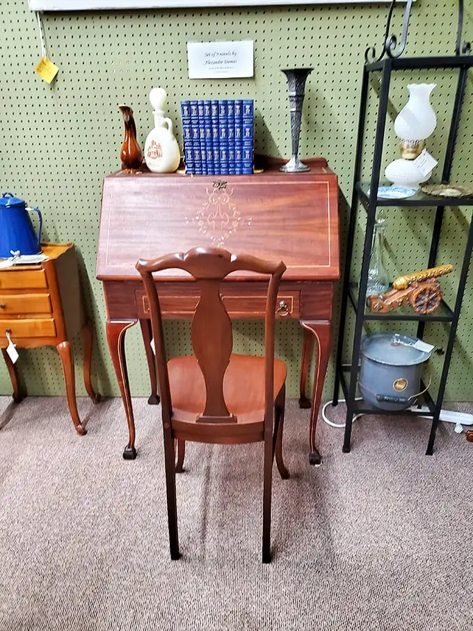 Not just a desk—a time machine to when correspondence required actual penmanship. Jane Austen would approve of this writing setup.