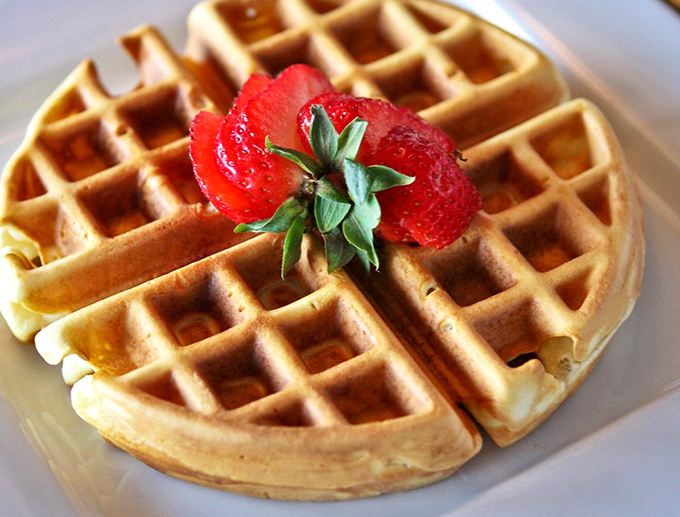 This waffle's not messing around. It's dressed to impress with a berry beret that would make Prince proud.