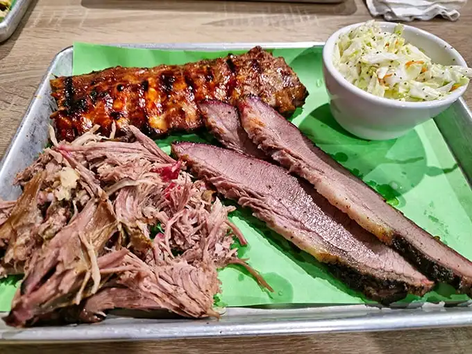It's not a meal, it's a meat masterpiece! This BBQ platter is like an edible work of art, minus the pretentiousness.