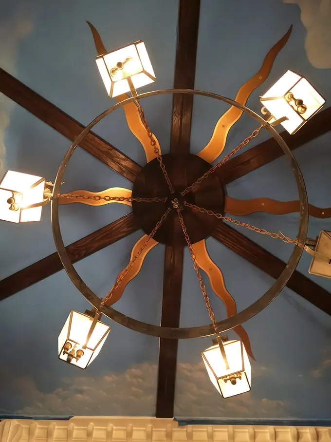Illuminating history! This rustic chandelier looks like it could tell tales of grand banquets and whispered secrets. If only light fixtures could talk!