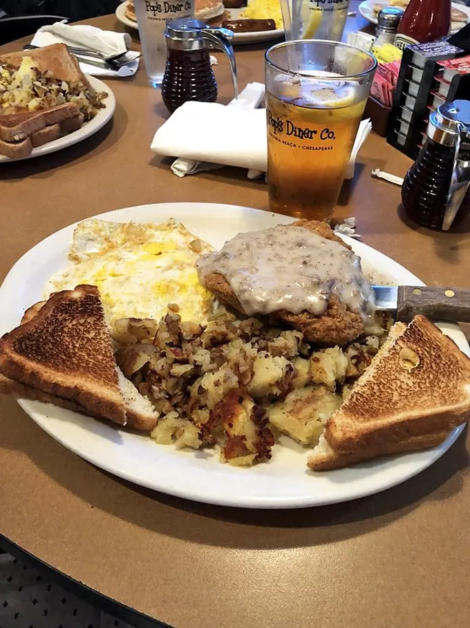 Country fried steak with gravy so good you'll want to write poetry about it. The perfectly toasted bread stands ready for gravy-sopping duty.