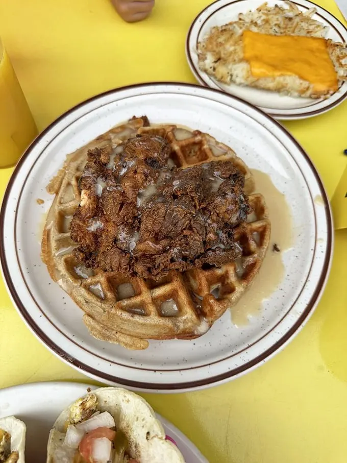 Chicken and waffles: the breakfast of champions! This soul-satisfying combo is so good, it'll have you crowing with delight from dawn 'til dusk.
