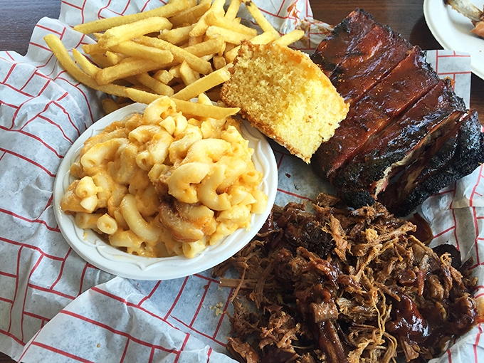 The kind of plate that makes you cancel afternoon plans. That mac and cheese isn't just a side—it's demanding equal attention with creamy, golden authority.