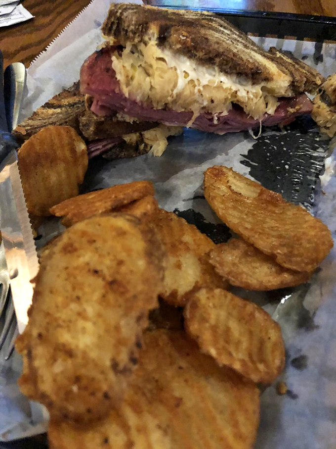 The Reuben sandwich and buffalo chips: a dynamic duo that puts Batman and Robin to shame. Holy flavor explosion, Batman!