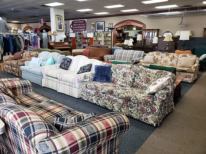 Sofa, so good! This furniture section is like a living room lineup of "The Brady Bunch" through "Modern Family" – with a dash of "The Jetsons" thrown in.