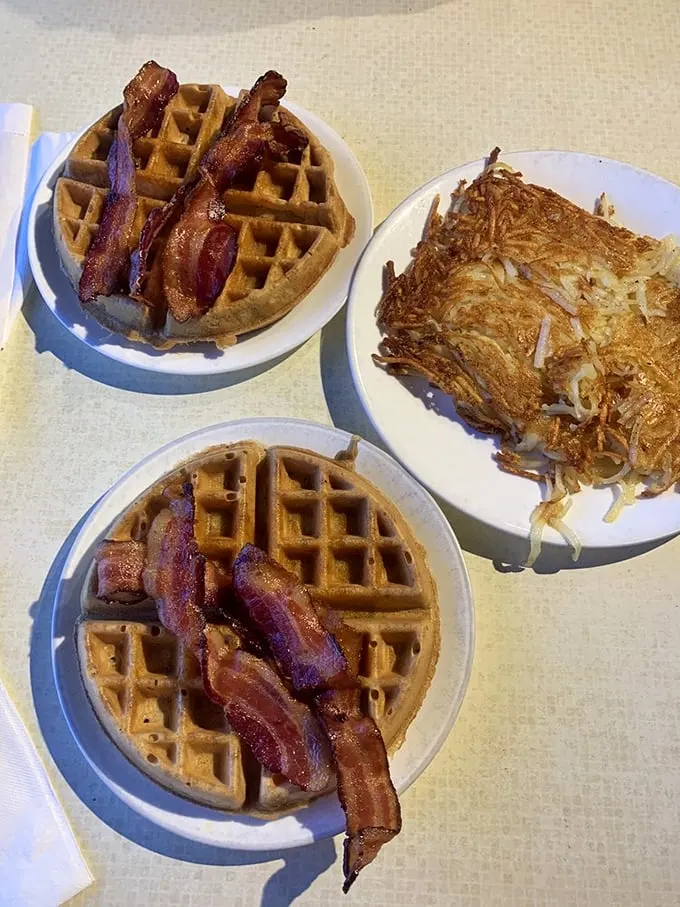 Bacon and waffles: a match made in breakfast heaven. It's like a edible yin and yang, a perfect balance of sweet and savory.