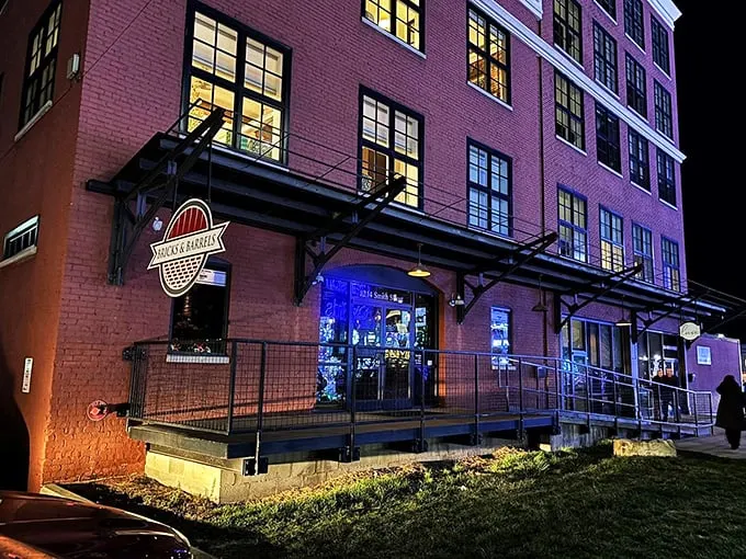 Red brick, rare steak. Bricks & Barrels' exterior promises a night of urban flavor in every sense.