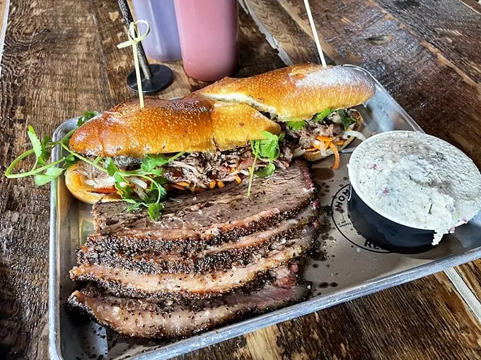 East meets West in the tastiest way! This brisket and lamb banh mi is a cultural handshake your taste buds won't soon forget.