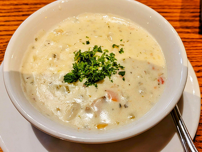 Clam chowder so creamy, it could solve world peace. One spoonful and you'll forget all about that pesky glacier you had to climb.