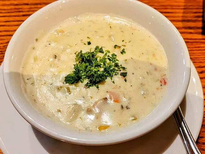 Clam chowder so creamy, it could solve world peace. One spoonful and you'll forget all about that pesky glacier you had to climb.