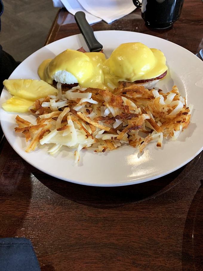 Eggs Benedict, you beautiful golden goddess. These perfectly poached eggs nestled on crispy hash browns are the breakfast of champions – and really, really hungry regular folks.