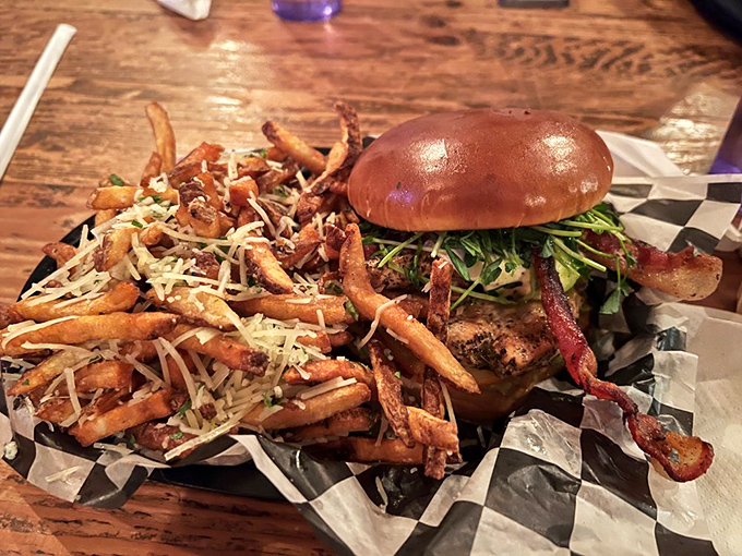 El Pollo Verde: Where chicken gets its groove back! This zesty masterpiece proves that burgers aren't just about beef. It's a fiesta between two buns!