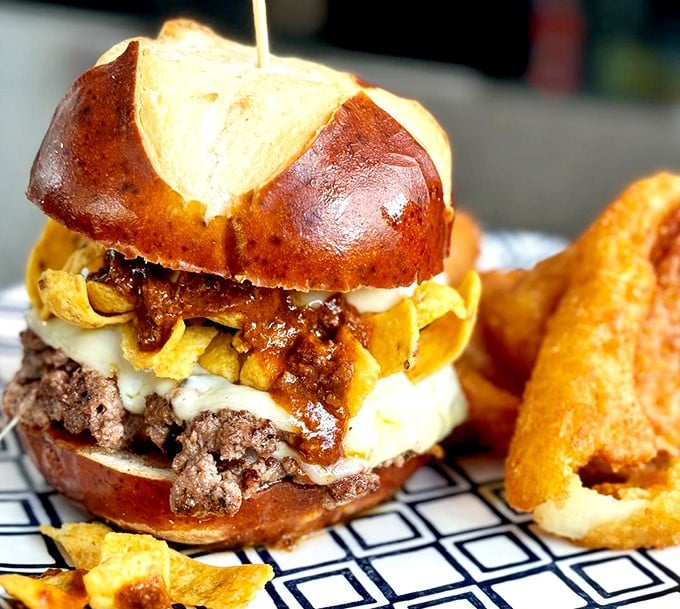 Frito-lay me down to sleep! The Fab Five Frito burger is a crunchy, cheesy dream that'll have you seeing stars (and stripes).