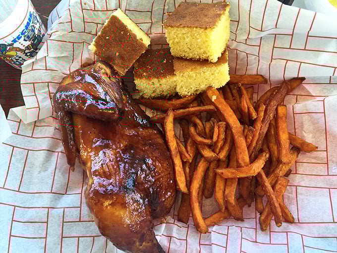 BBQ chicken and sweet potato fries that would make your cardiologist wince and your taste buds applaud. Worth every extra treadmill minute.