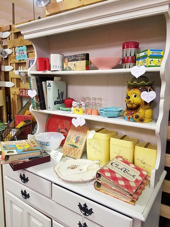 Kitchen nostalgia, served fresh daily! This display of vintage kitchenware will have you yearning for grandma's cookies and questioning why we ever stopped using Jell-O molds.