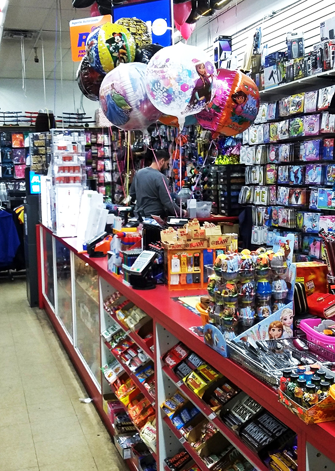 Balloon bouquets and impulse buys galore! This checkout area is the final frontier of willpower, testing even the most frugal of shoppers.