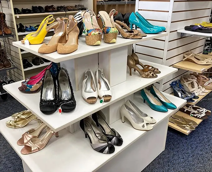 If Cinderella had a thrift store, this would be her shoe department. From glass slippers to disco platforms, there's a sole for every story.