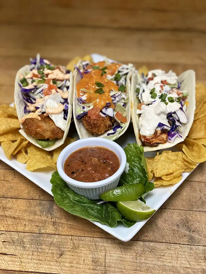 Taco Tuesday meets Fisherman's Wharf in these colorful seafood tacos. A fiesta for your mouth!