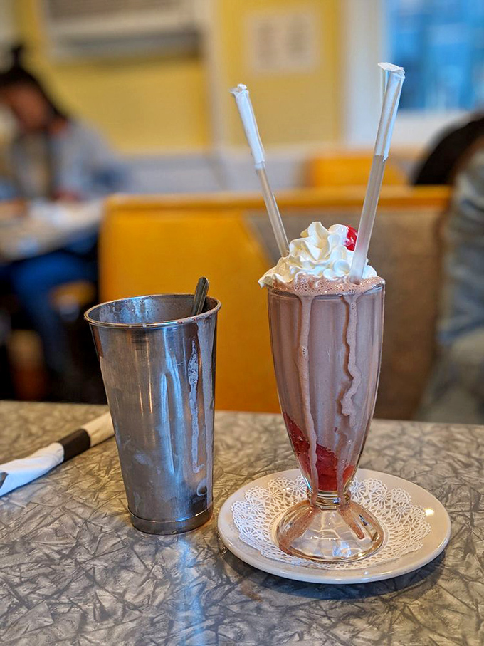 This milkshake brings all the folks to the yard! A chocolate-strawberry dream that's worth every brain freeze.
