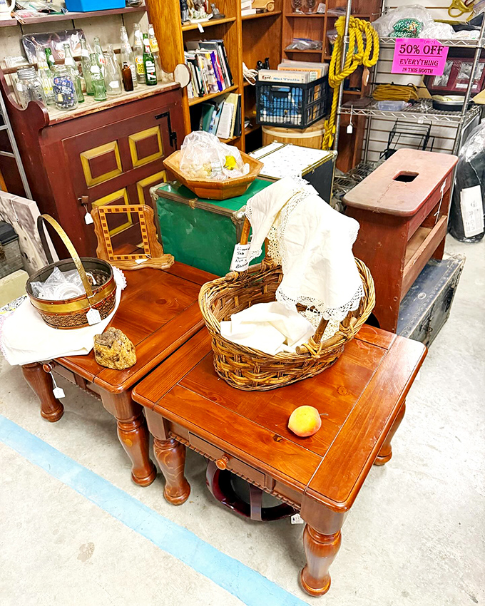 Who needs IKEA when you've got this wooden wonderland? That coffee table's seen more stories than a library book.
