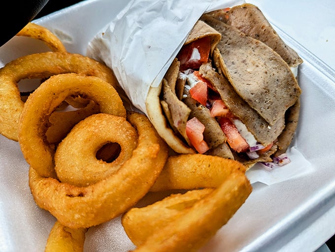 Ring-a-ding-ding! These golden onion rings and their wrap companion are the dynamic duo of diner delights.