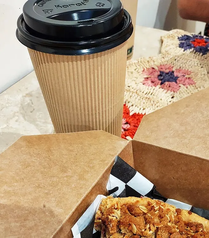 Java jive meets pie perfection! This to-go cup and boxed slice combo is the breakfast of champions (or at least very happy campers).