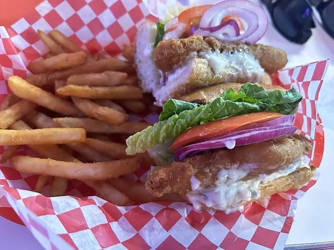 This isn't just a fish sandwich; it's a crispy, golden ticket to flavor town. Neptune himself would approve!