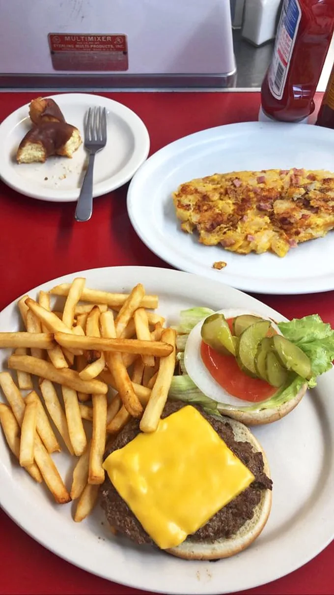 The burger-fries-omelet trinity proves Cindy's isn't just a breakfast joint—it's an all-day affair with comfort food that never goes out of style.