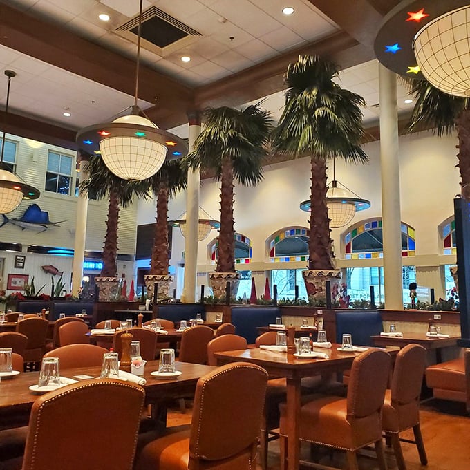 Dining under a canopy of palms – it's like a tropical getaway, minus the sunburn and sand in your shoes.