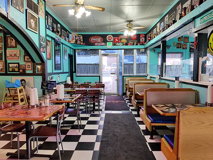 Imagine if "Happy Days" and "Grease" had a diner baby – this would be it! The checkered floor is perfect for impromptu sock hops between bites.