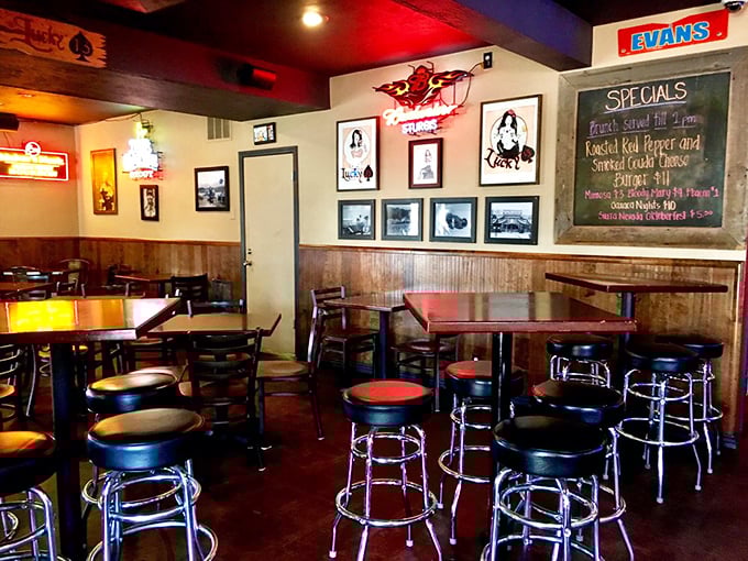 Where burger dreams come true! Lucky 13's dining area is a cozy haven for comfort food enthusiasts.