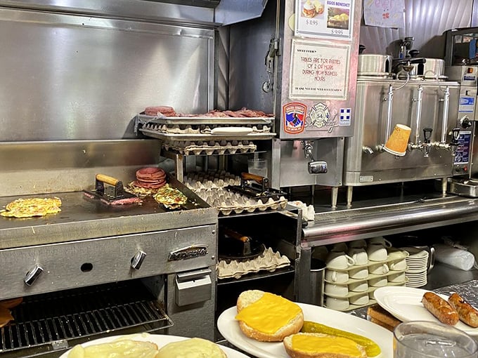 Behind every great diner is a kitchen that could teach NASA something about efficiency – eggs, bacon, and Taylor ham orbiting the grill in perfect harmony.