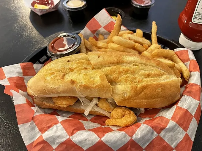 The sandwich that puts the 'boy' in po'boy! Crispy shrimp nestled in a soft roll - it's a New Orleans vacation in every bite.