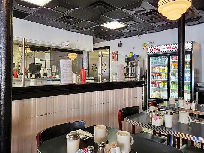 Where retro meets refreshment. The classic diner counter, complete with soda fountain, is like a set from "Happy Days" – but with better food.