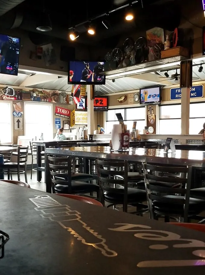 Where vintage meets vittles! This interior is a feast for the eyes, with enough automotive memorabilia to rival Jay Leno's garage.