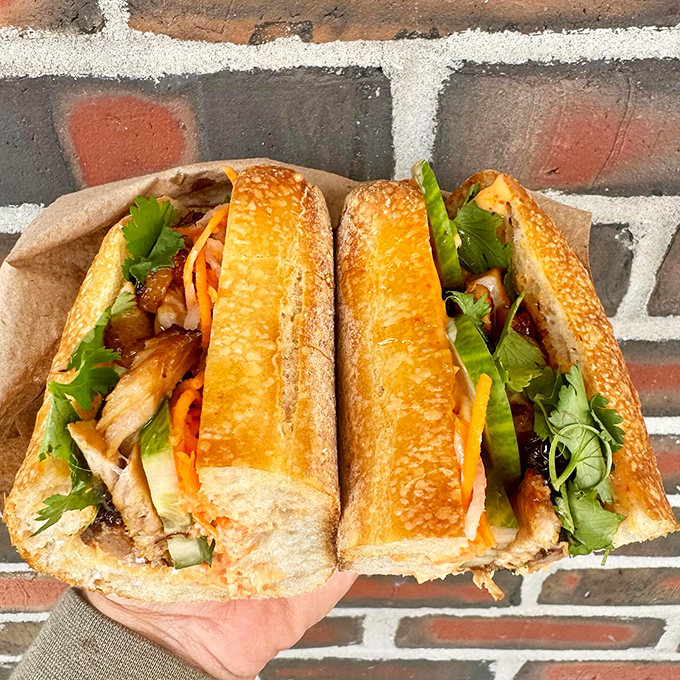 Pork belly banh mi: Where East meets West in a sandwich so good, it'll make you forget about your boring turkey on wheat.