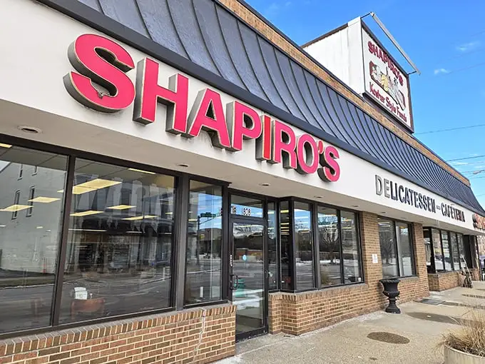 The iconic red Shapiro's sign beckons like a lighthouse for the sandwich-starved. This brick-faced beacon has guided hungry Hoosiers to deli nirvana for generations.