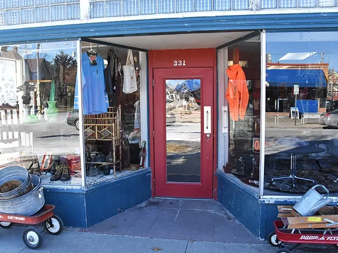 The iconic red door at 331 E. Market Street beckons treasure hunters like a portal to the past. Those vintage Radio Flyers aren't just for show!