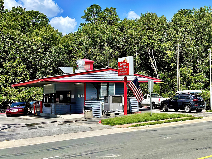 That iconic red and white striped building isn't just a restaurant—it's a Chapel Hill landmark where breakfast dreams come true daily.