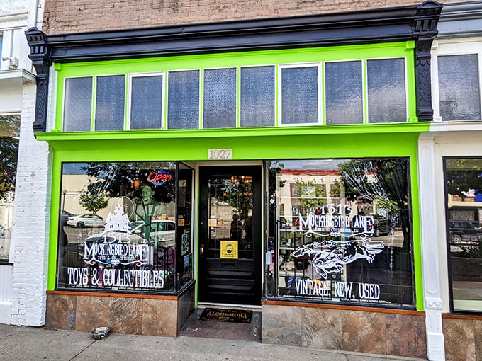 The lime green storefront of 1313 Mockingbird Lane stands out on Massachusetts Street like a beacon for the wonderfully weird. It's impossible to miss and even harder to resist.