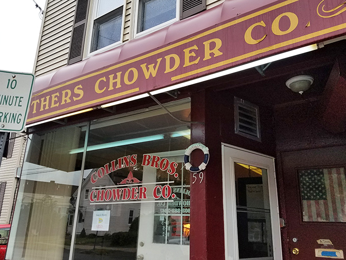 The unassuming red storefront of Collins Brothers Chowder stands like a culinary lighthouse in Nashua, beckoning seafood pilgrims with its no-frills promise of excellence.
