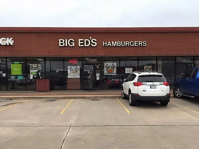 The unassuming brick façade of Big Ed's hides culinary treasures within, like finding a diamond in Oklahoma's dining landscape.