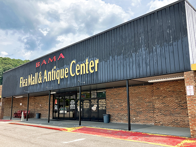 The unassuming exterior of Bama Flea Mall belies the wonderland within—like finding a treasure chest disguised as a shoebox. Pure Alabama magic awaits!