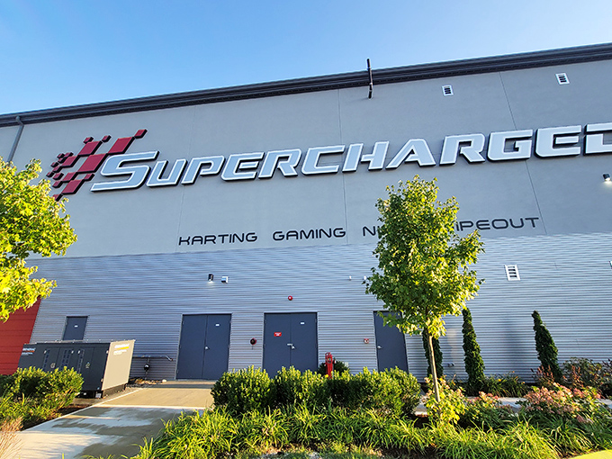 The mothership of adrenaline has landed in Wrentham! Supercharged Entertainment's sleek design promises high-octane adventures waiting inside.