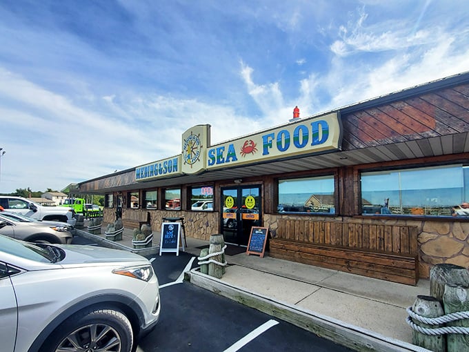 The unassuming exterior of Meding's Seafood stands like a siren call to hungry travelers. No fancy frills, just the promise of seafood treasures within.