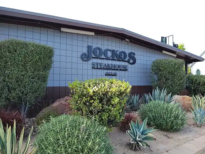 The unassuming exterior of Jocko's since 1957 proves that great steakhouses, like great novels, shouldn't be judged by their covers.